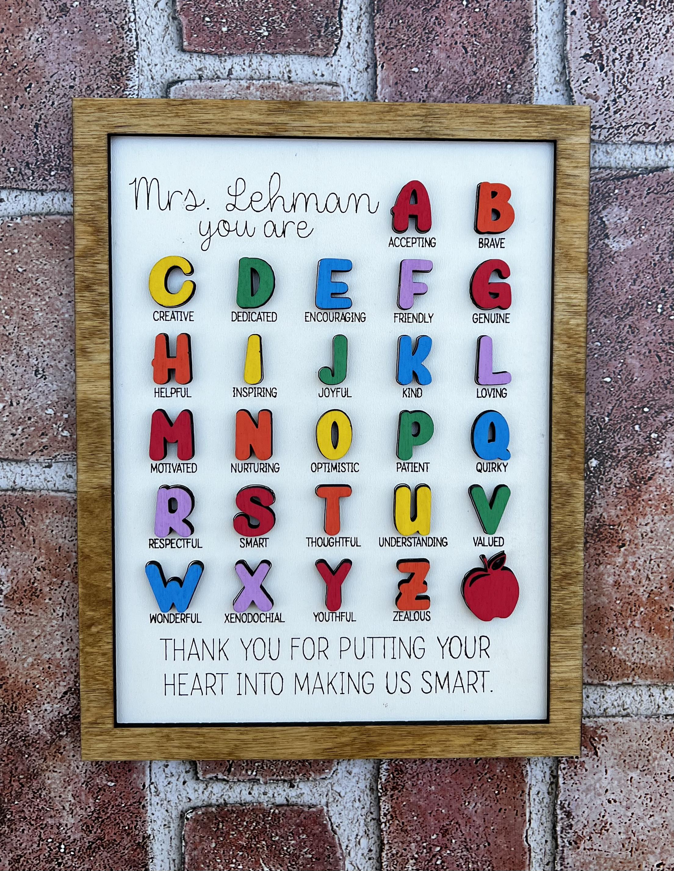 Custom Teacher Appreciation Sign (White Backer) - Celebrating the ABCs ...